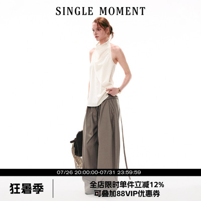 SINGLE MOMENT 26SS法式夏季休闲宽松荡领挂脖无袖上衣背心女