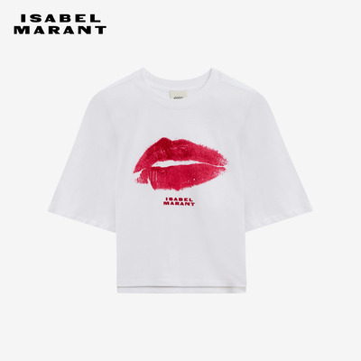 ISABEL MARANT BEN圆领短袖T恤潮流大红唇垫肩上衣女