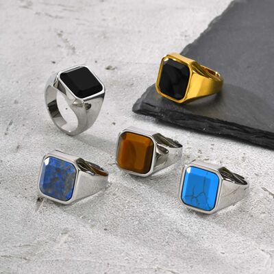 Punk Natural Stone Ring for Men Boys,Never Fade Stainless