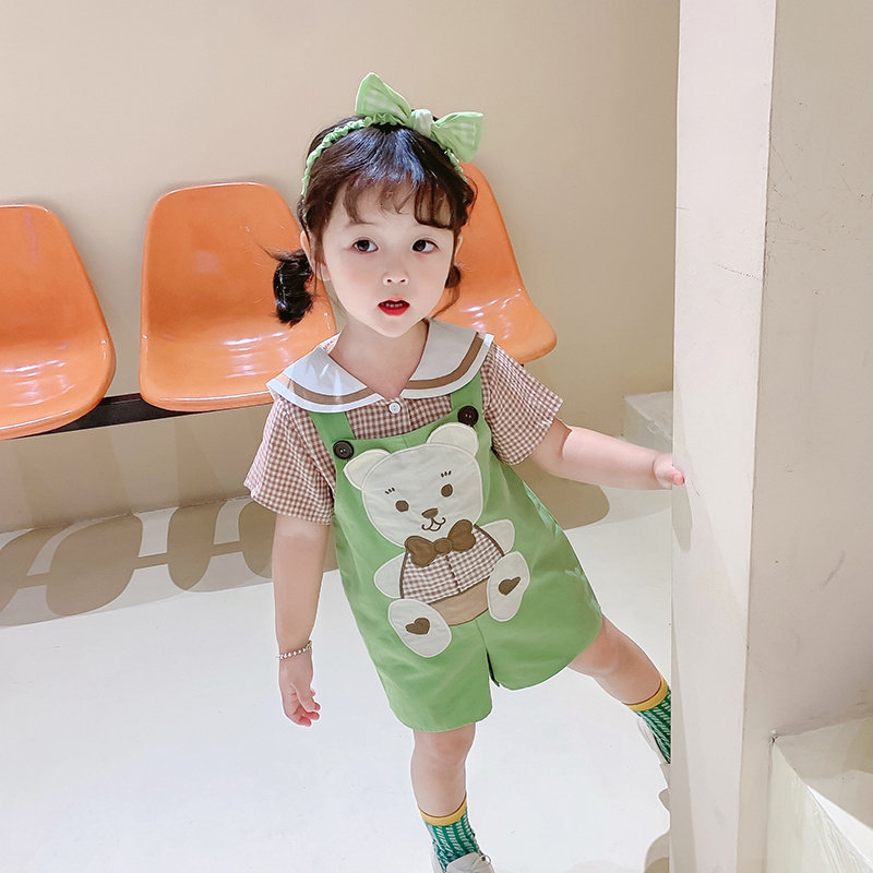 hulu原装童装女童男童洋气背带裤卡通裤子可爱套装幼儿园小童童装