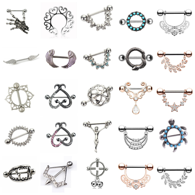 2pcs 14G Titanium Nipple Piercing Heart Barbell Opal Nipple