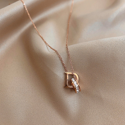 New Classic Zircon D Letter Pendant Titanium Steel Short
