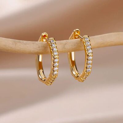 Zirconia Polygon Earrings for Women Stainless Steel Hoop
