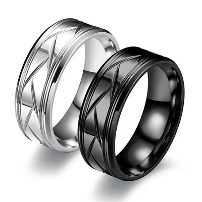 Fashion Men’s Silver Color Black Stainless Steel Ring