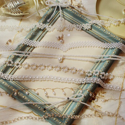 2023 Dainty Pearl Flower Bow-knot Choker Necklace Long