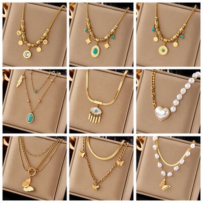 2024 316L Stainless Steel Pearl Heart Butterfly Green Stone