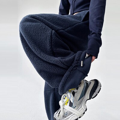 Aer羊羔绒卫裤女2025秋冬高腰宽松加厚保暖双面摇粒绒运动阔腿裤