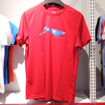 李宁红色大LOGO文化衫男款AHSR787女款AHSR788