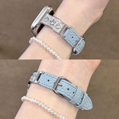 适用华为手表fit5表带镶钻皮质fit4女生watchfit4pro替换半镯智能运动ft3腕带fit5pro高级感金属真皮配件