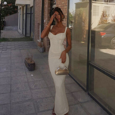 jy25480pfo新款女晚礼服群蕾丝束腰显瘦气质吊带连衣裙长裙