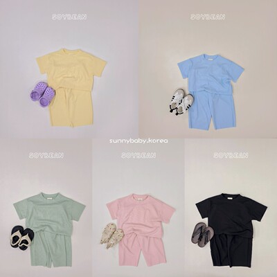 SoyBean韩国童装代购26夏男女小大童宝清凉纯色短袖T恤休闲裤套装