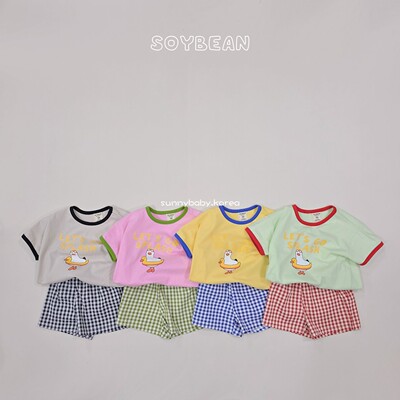 SoyBean韩国童装代购26夏男女小大童可爱字母短袖T恤格子短裤套装
