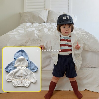 ONU韩国进口童装代购26夏男女小童轻薄时尚纯色百搭连帽防晒外套