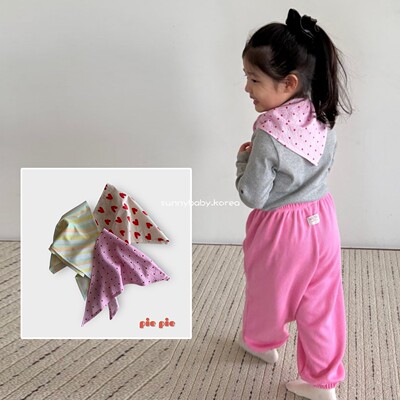 PIE韩国进口童装代购 26春男女童小童纯棉波点三角巾爱心条纹围巾