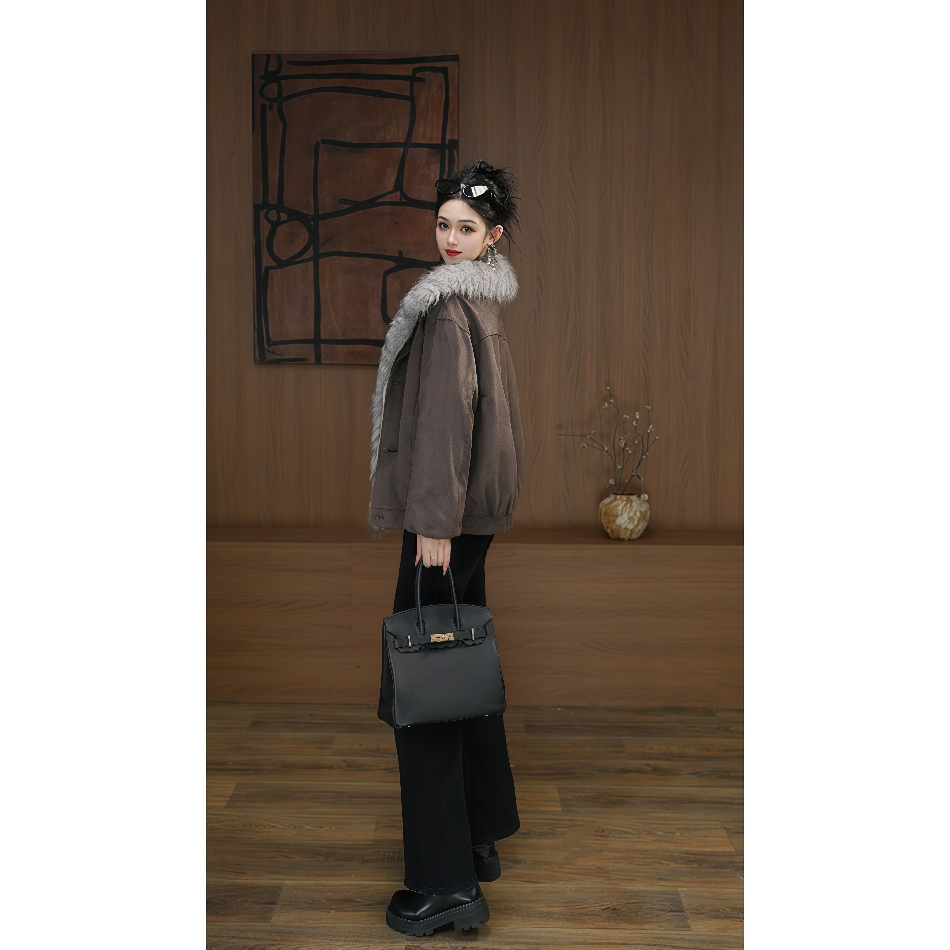 [柏林]鹅绒新款保暖冬季可拆卸狐狸毛领羽绒派克服