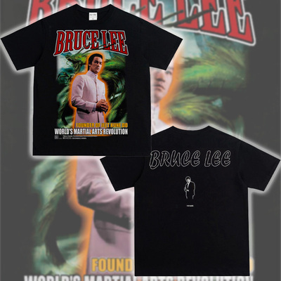 BruceLee 李小龙功夫美式重磅纯棉男士透气印花休闲运动潮短袖t恤