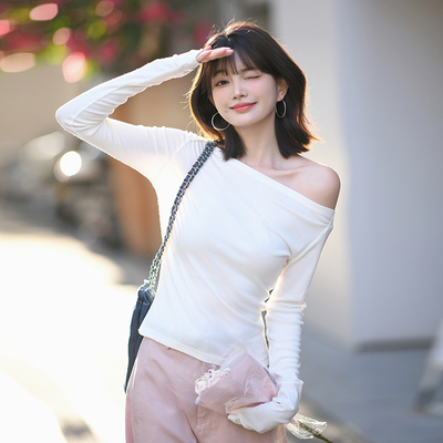 TOANDFRO / 2026春季一字肩收腰T恤米白简约韩系上衣