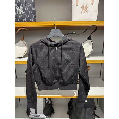 MLB时尚小标钻石老花满印连帽拉链纯色休闲26春女子卫衣3FTRM1161