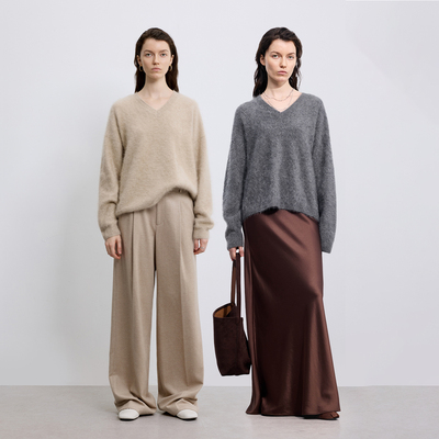 CHICC3康赛尼AURORA莼羊绒纱北欧风经典V领毛衣