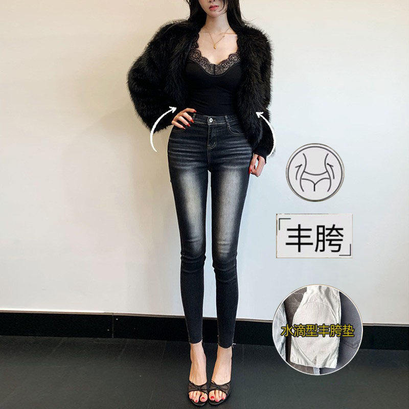 高光丰胯牛仔烟管裤女2026夏季高腰修身显腿细铅笔裤