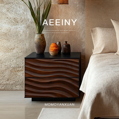 某某严选中古意式极简酒红烤漆白蜡木卧室家用设计款复古床头柜