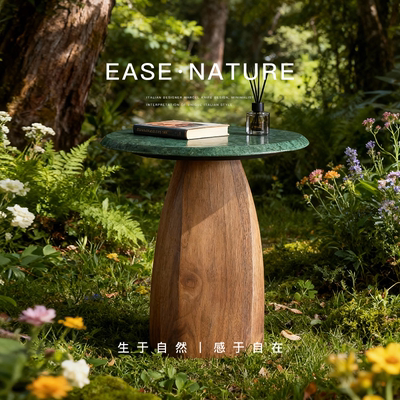 已夏静谧系列大花绿奢石客厅沙发简约复古胡桃家用沙发边几小茶几