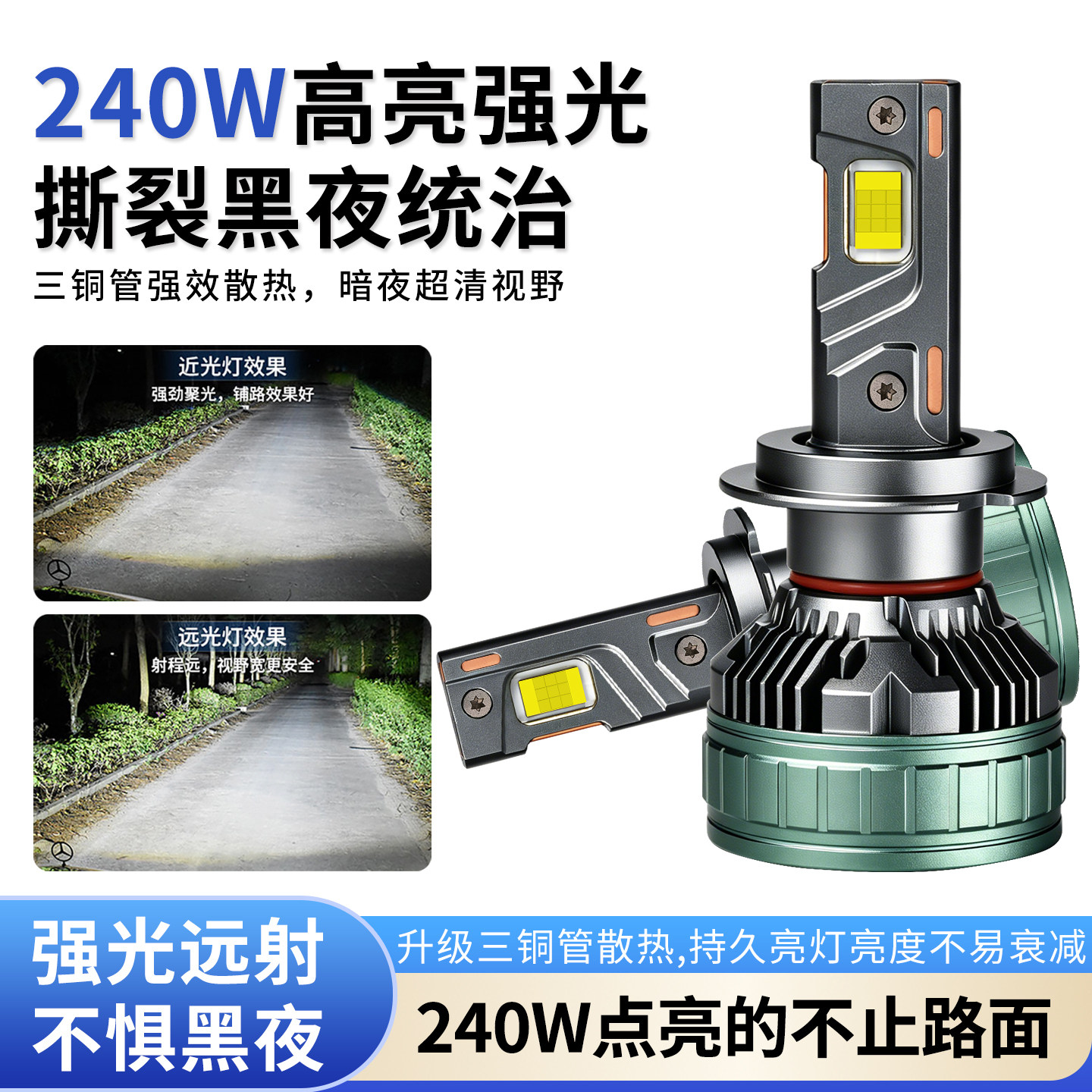 三铜管LED汽车灯240W汽车led大灯H7汽车射灯货车大灯超亮汽车大灯