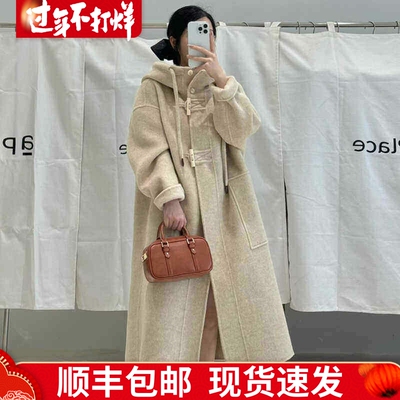 连帽长款双面羊绒大衣韩版