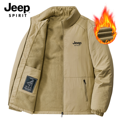 JEEP吉普夹克外套春秋季休闲大码宽松男士立领户外时尚加绒男上衣