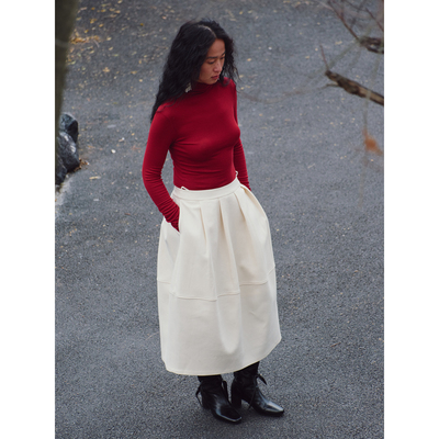 蓝点25冬季米白花苞半裙