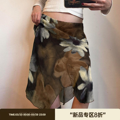 新中式小众印花低腰显瘦半身裙女