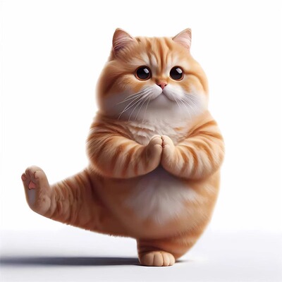 瑜伽橘猫小猫可爱贴纸墙面卧室桌面书房电动车贴纸防水遮丑自粘