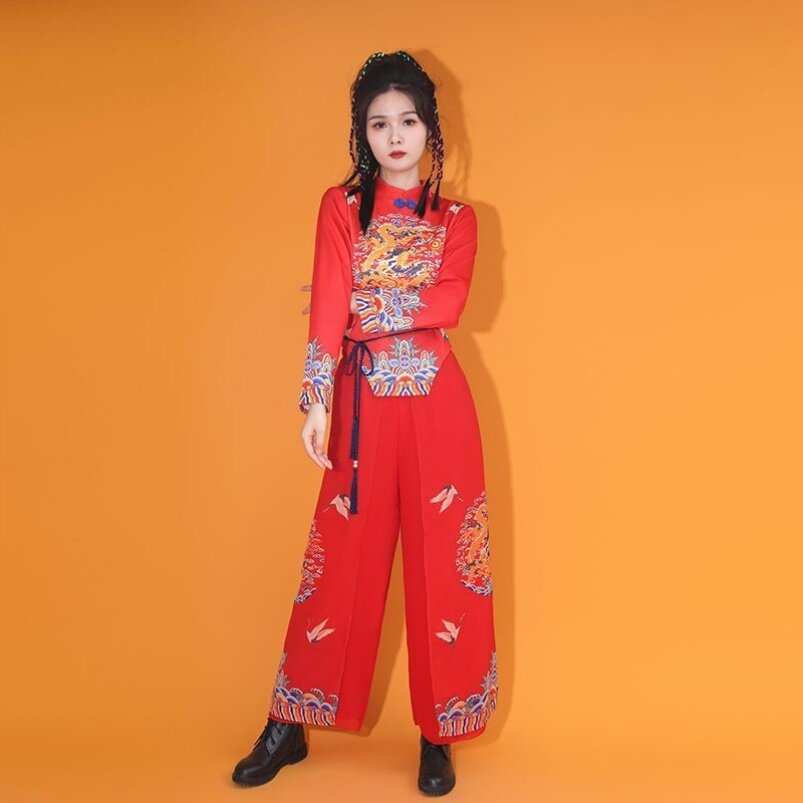新款成人款广场舞服装秧歌队服国潮中国风演出服锣鼓队打鼓舞蹈表