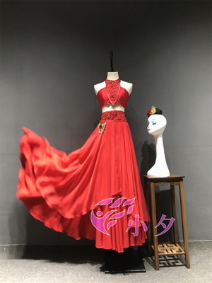 新款红色傣族花腰傣舞蹈演出服女学生考试艺考练习少数民族服定制