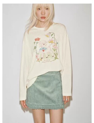 SH&UR2026春季新款女装粉彩风休闲童趣小羊印花T恤UYL460069