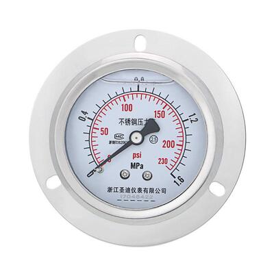 不锈钢轴向带边YN60ZTBF充油抗震法兰边背接式M14*1.5耐震压力表