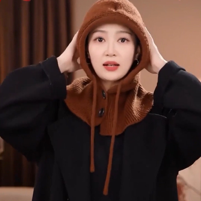 帽子2025新款抽绳堆堆帽女大头围针织保暖防风秋冬显脸小包头冷帽