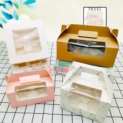 加厚纸杯蛋糕包装盒2/4/6六粒装手提CUPCAKE马芬杯蛋糕开 窗打包