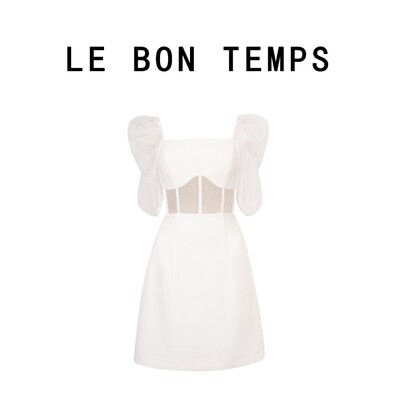 【LE BON TEMPS】鱼骨透视泡泡袖法式轻礼服Dress連衣裙