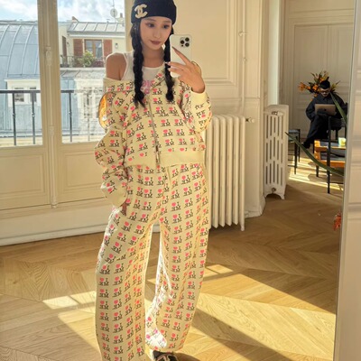 Narcos 美式字母满印面具款连帽卫衣外套休闲卫裤套装女26春新款