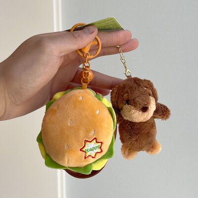 汉堡小窝腊肠狗毛绒挂件公仔玩偶情侣包包挂饰品可爱女生书包配饰