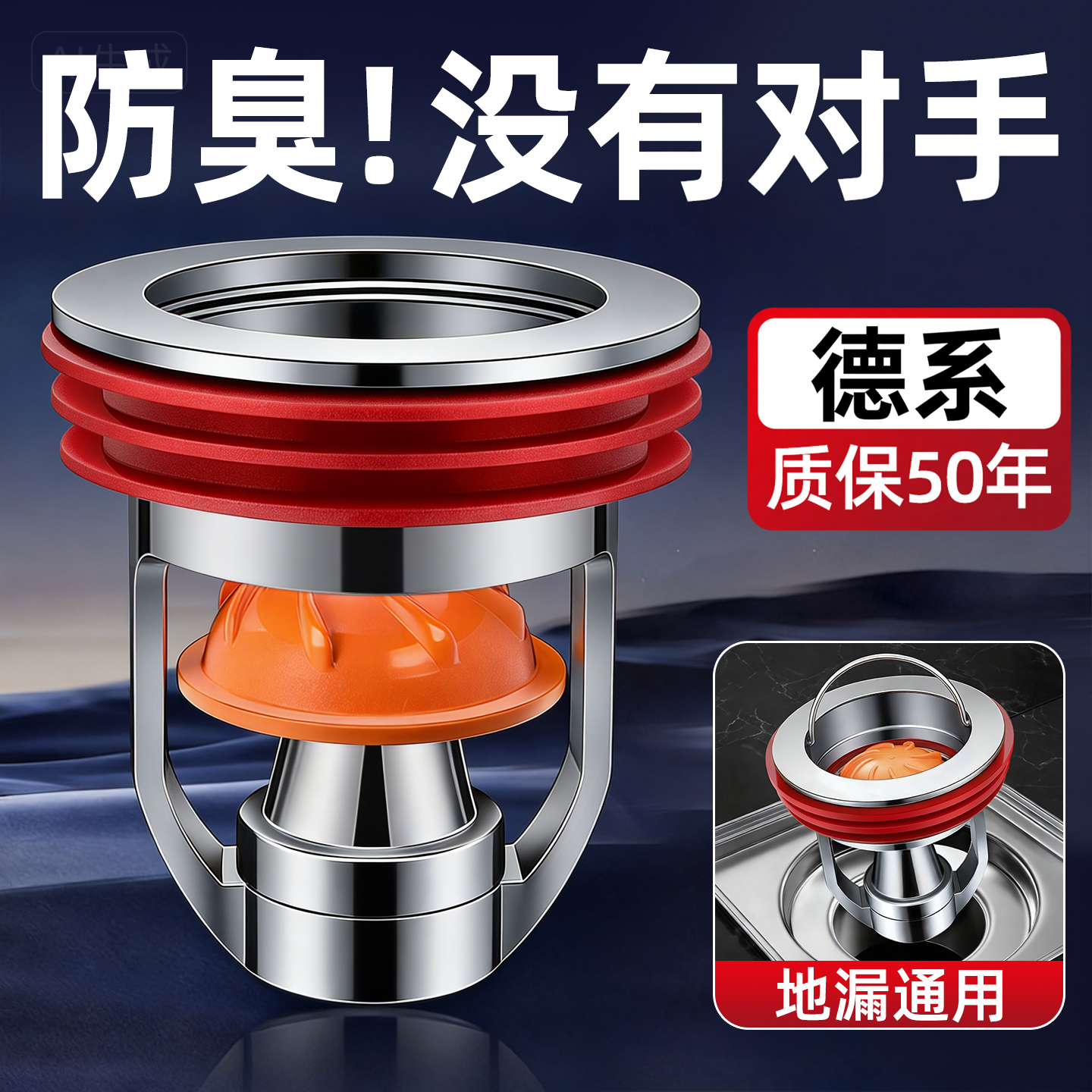 德国地漏防臭器卫生间通用内芯止逆阀下水管道防返臭神器封闭口盖