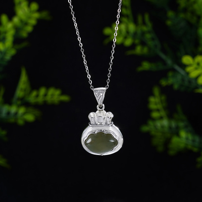 子佩集S925银【如意】套链【DZ06475】纯银古法银项链和田碧玉福