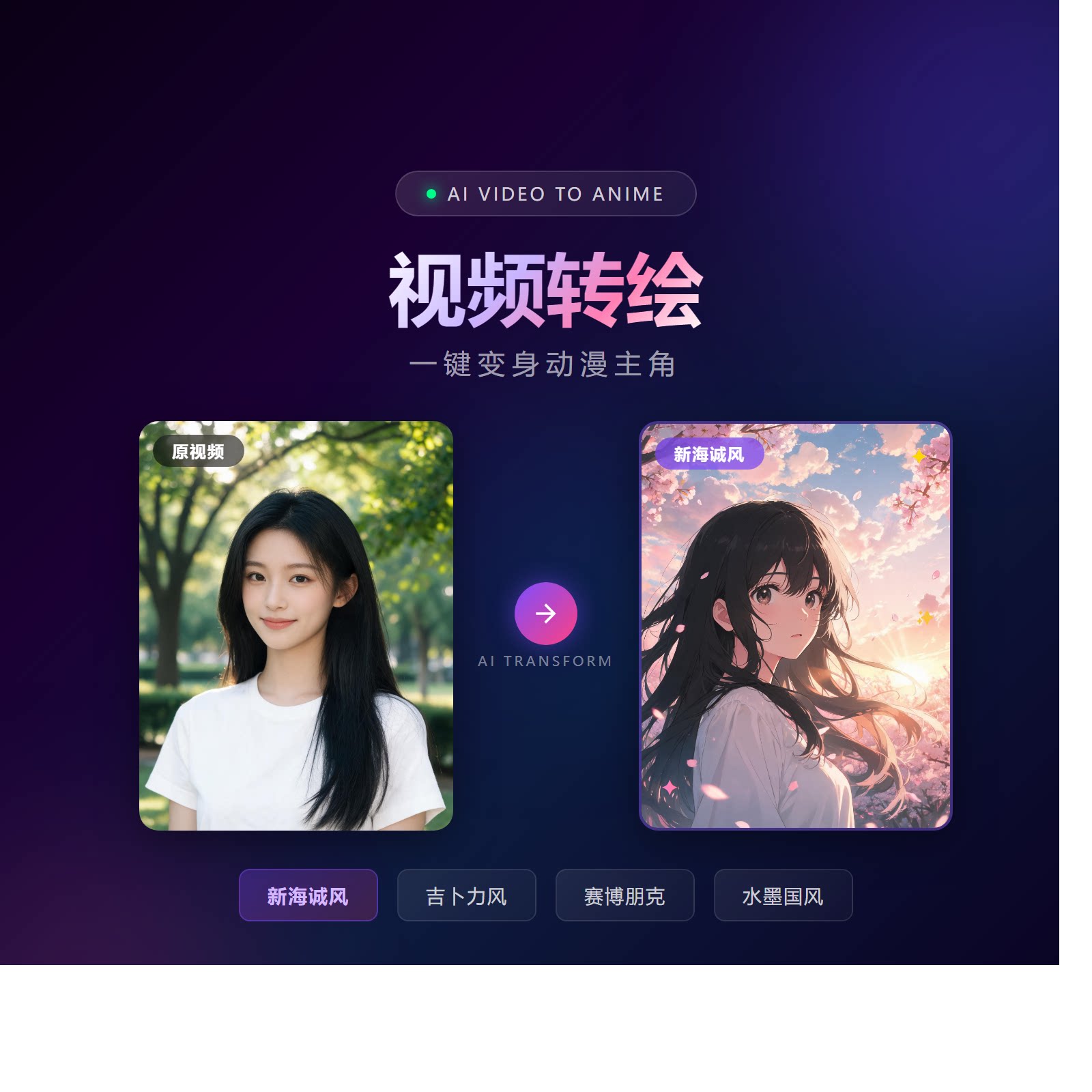 视频转绘AI视频转动漫短视频二次元动漫化风格抖音小红书B站制作