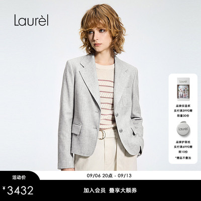 Laurel劳芮26早秋新款花灰色钻扣短款通勤西装外套LWD375T05000