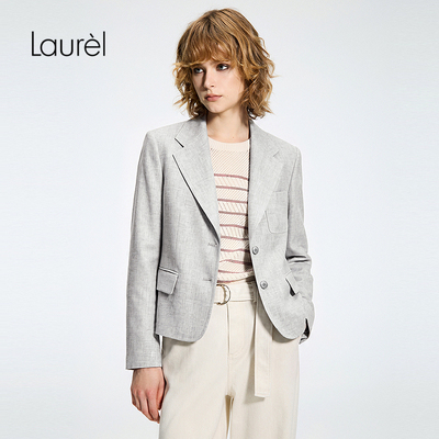 Laurel劳芮26早秋新款花灰色钻扣短款通勤西装外套LWD375T05000