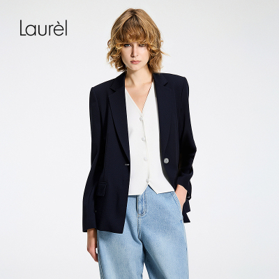 【醋酯纤维】Laurel劳芮26秋新款藏蓝平驳领收腰西装LWD356T09800