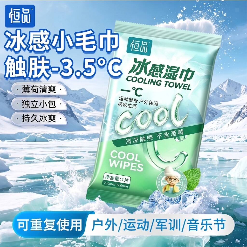 恒品颈部冰感毛巾颈部降温湿巾颈部防护用品凉感湿巾户外颈部降温