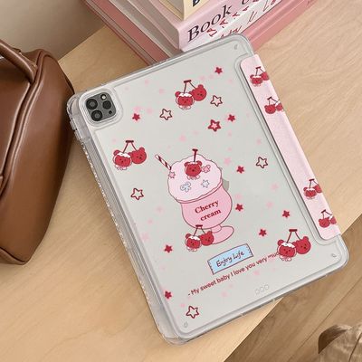 星星樱桃小熊ipad壳适用苹果iPadA16保护套iPad11代亚克力平板壳iPad7/8/9代3+Y折平板壳带笔槽iPadpro平板套