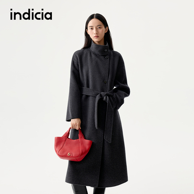 indicia标记25冬新款深灰色中长款收腰气质毛呢大衣L2D5DY231